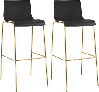 Clp Barhocker 2er Set stapelbar mit Fu&szlig;ablage Hover, Barstuhl mit Sitz aus Kunststoff, mit Metallgestell in Goldoptik, Tresenhocker bis 150 kg, Farbe:schw