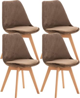 Clp 4er Set Esszimmerstuhl Linares Kunststoff I Stoff I Samt I Cord I Lederoptik I Lehnstuhl Mit Holzgestell, Farbe:Dunkelbraun, Material:Samt