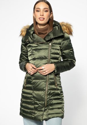 Wittchen Damen-Daunenjacke mit asymmetrischem Verschluss, gr&uuml;nes Nylon