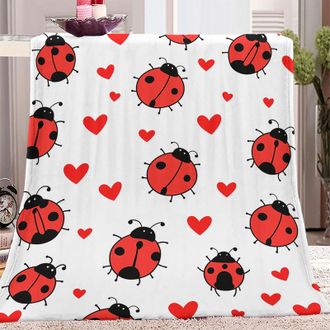 Generic Kuscheldecken 130 x 150 cm Weich Decke,Flanelldecke Rote Lichtfarbe, Sofadecke Für Kinder Erwachsene, Süß Marienkäfer Druck Decken 3D-Digitaldruck Dec