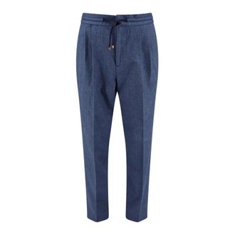 Brunello Cucinelli Homme, Pantalons, Bleu, Taille: M Pantalon en coton avec pinces frontales