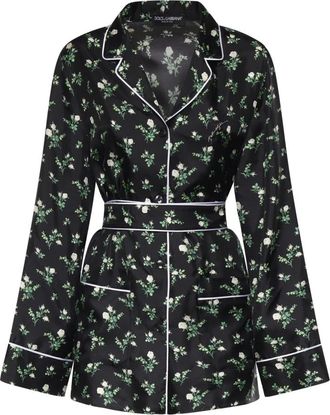 Dolce & Gabbana Femme, Blouses et Chemises, Noir, Taille: 40 FR Chemise en twill &agrave; imprim&eacute; roses et muguet