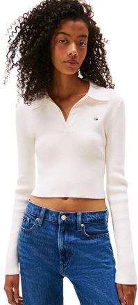 Tommy Jeans Damen Pullover Essential Polo Cropped, Elfenbein (Ancient White), S