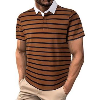 Generic Hauts d&eacute;t&eacute; ray&eacute;s pour hommes d&eacute;contract&eacute;s mode ray&eacute; l&acirc;che manches courtes revers manches courtes t-shirt, marron, 3XL