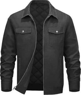 Generic Veste bomber matelassée tendance pour homme avec poches et fermeture éclair intégrale, gris, 3XL