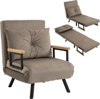 HOMCOM Fauteuil Convertible 1 Place, Fauteuil-lit chauffeuse 3 en 1 avec Dossier réglable 5 Positions, Oreiller, siège rembourré, Tissu Aspect Velours, canap