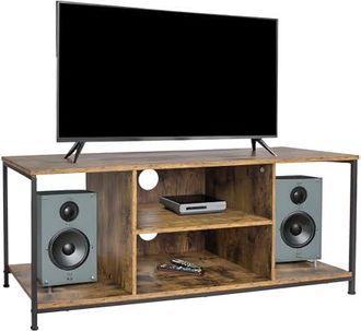 Relaxdays TV-Lowboard, 4 F&auml;cher, offen, TV-Regal bis 55 Zoll, Kabel&ouml;ffnung, Industrial Stil, Fernsehtisch, braun/schwarz