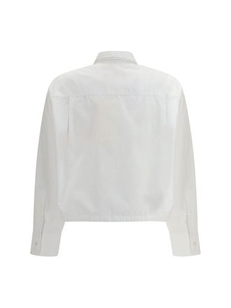 Marni Womens Cropped Long-Sleeve Shirt Lily White Cotton