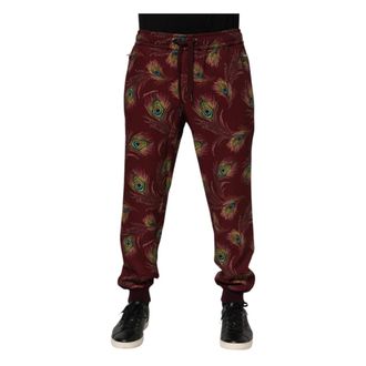 Dolce & Gabbana Homme, Pantalons, Brun, Taille: M Burgundy Peacock Feather Print Jogger Pants