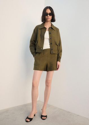 Mango Hochtaillierte Shorts aus Leinen khaki - Damen - 34 - MANGO