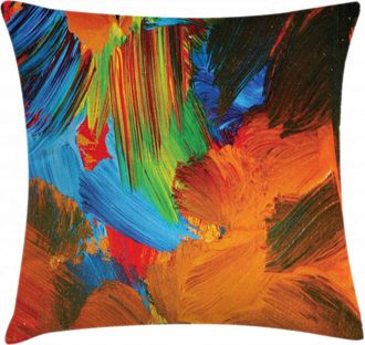 Abakuhaus Bunt Kissenbezug, Aquarell Pinselstriche, mit Reißverschluss Waschbar Beidseitiger Digitaldruck Klare Farben Hochwertige Stoff, 40 x 40 cm, Orange Aqu