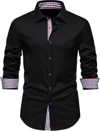 Generic Chemise d&eacute;contract&eacute;e &agrave; manches longues pour homme - Cardigan en tricot - Col montant - Chemises pour homme, Noir, XXL