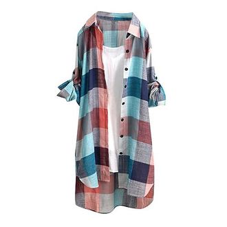 Generic Chemisiers habill&eacute;s en lin pour femme - D&eacute;contract&eacute; - Imprim&eacute; &eacute;cossais - Manches longues - Chemises &agrave; carreaux - Haut ample en coton m&eacute;lang&eacute; - Cardiga