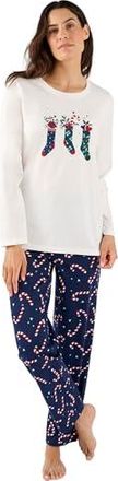 Damart Pyjama de No&euml;l en Maille Jersey Pur Coton Femme Bleu Imprim&eacute; Taille 42-44 (M)