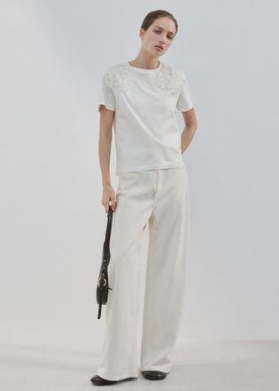 Mango T-shirt coton broderie &agrave; fleur blanc cass&eacute; - Femme - XS - MANGO