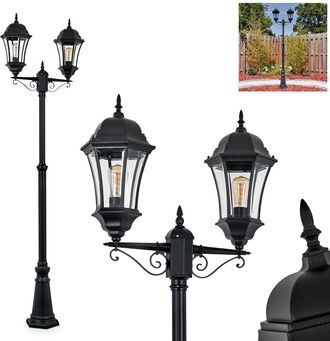 HOFSTEIN Kandelaber Etoe, Au&szlig;enwegeleuchte aus Metall/Glas in Schwarz/Klar, Leuchte im Vintage/Antik/Landhaus-Design f&uuml;r Au&szlig;enbereich/Garten/Terrasse, H&ouml;he 250