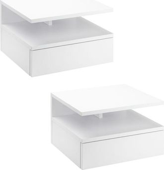 HOMCOM Lot de 2 tables de chevet murales - lot de 2 tables de nuit - tiroir coulissant, niche et plateau - panneau particules aspect chêne clair