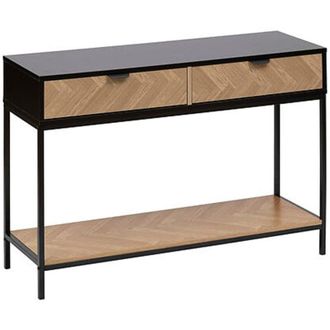 PEGANE Console, meuble de console avec 2 tiroirs en bois coloris marron, noir - Longueur 110 x Profondeur 35 x Hauteur 75 cm