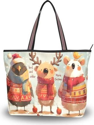 Alaza Grand sac fourre-tout, sac à bandoulière pour femme, sac à main décontracté de grande capacité, cerf, Père Noël, sac de courses rouge avec poches zipp