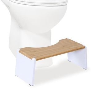Relaxdays Toilettenhocker, klappbar, Hocker Toilettengang, Erwachsene, Bambus, rutschfest, HBT 19x43,5x20 cm, Natur/wei&szlig;