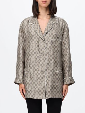 Gucci Chemise de style pyjama en soie &agrave; motif Monogram GG et col &agrave; revers