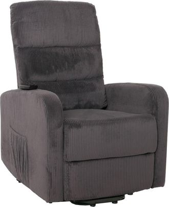 Hhg Fernsehsessel 712, Relaxsessel TV-Sessel Liege, Liegefunktion Aufstehhilfe, Metall Stofff/Textil Cord dunkelgrau