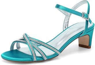 Generic Chaussures De Mariage Peep Toe Talons Bas Chaussures De Mariée À Talons Hauts pour Femme Eté Kitten Heels Soirée Chaussures 4Cm,Blue Green,38 EU