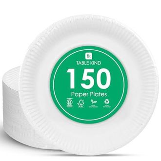 Talking Tables 150 assiettes en carton blanc jetables pour anniversaire, fournitures de restauration, 22 cm