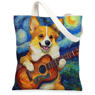 Generic Corgi Sac fourre-tout en toile r&eacute;utilisable pour faire du shopping Motif guitare &eacute;toil&eacute;e 33 x 38 cm
