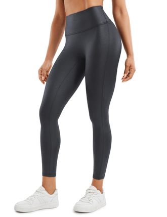 CRZ YOGA Damen Butterluxe Faux Leder Leggings Lederoptik High Waist Sporthose Kunstleder Stretch Workout Sportleggins - 64cm Mysteri&ouml;ses Graufolienmuster 38