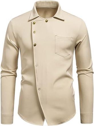 Generic Chemise &agrave; manches longues &eacute;l&eacute;gante et cool pour homme, chemise gothique inclin&eacute;e sur le devant, chemise ajust&eacute;e, boutonn&eacute;e, sans repassage, chemisier 