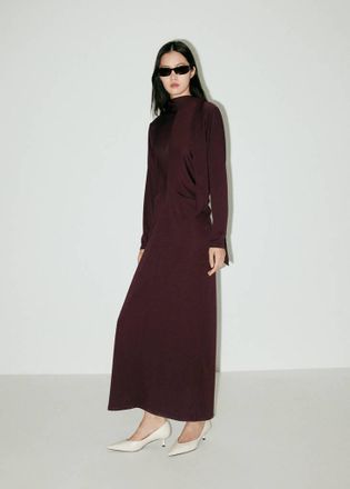 Mango Robe en maille fronc&eacute;e sur le c&ocirc;t&eacute; bordeaux - Femme - XXS - MANGO