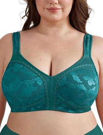 Wingslove Femme Soutien-Gorge Minimiseur Grande Taille Non Rembourr&eacute; sans Armature Reggiseni du Quotidien, Vert Paon, 115D