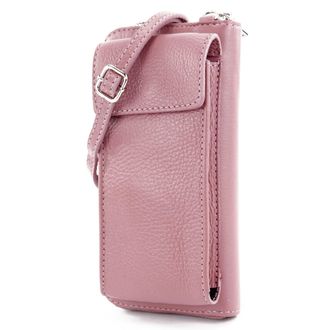 modamoda.de P06 Damen Leder Umh&auml;ngetasche Geldb&ouml;rse Handytasche 6,5 Zoll handmade in Italy, Farbe:Altrosa