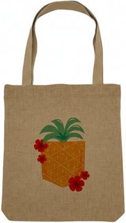 Fabulous Sac Shopping Tote Bag Aspect Lin - Poche Surprise Ananas Fruit Exotique Vacance Dessin - Sac de Courses Toile Epaisse 360g Beige Naturel Cabas Port&eacute; E