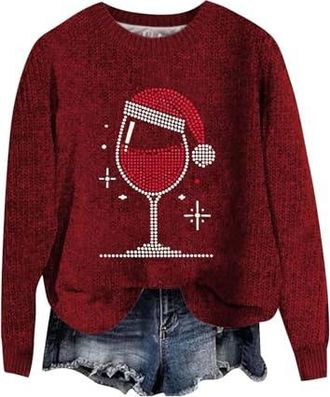 Generico Pulls de Noël amusants pour femme, pulls longs en tricot pour femme, pulls dhiver à col rond, sweatshirts amples, hauts à manches longues, chaud et él