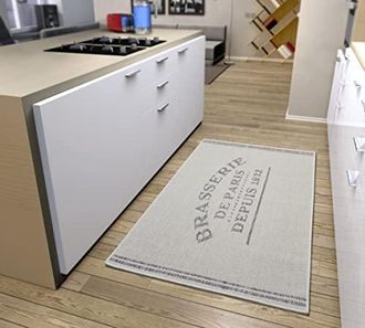 Hanse Home Brasserie de Paris Küchenläufer - Küchenteppich Läufer Teppich mit Schriftzug, rutschfest Pflegeleicht Robust, ÖKO-TEX Teppichläufer für Küche, Flur, 