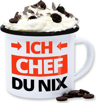 Shirtracer Emaille Tasse Blechtasse - Statement Sprüche - Ich Chef du nix - 300 ml - Weiß Schwarz - mit spruch sarkasmus koch spruechen lustig sprüche, bin der s