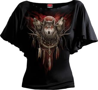 Spiral Cry of The Wolf - Boat Neck Bat Sleeve Top Schwarz - 3XL
