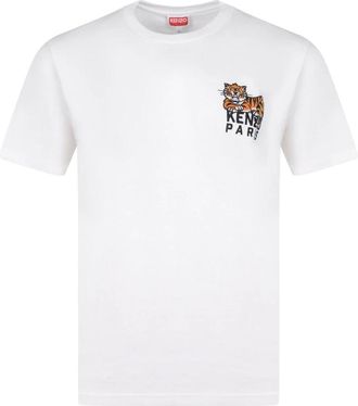 Kenzo Homme, Tops, Blanc, Taille: XL T-shirt en coton blanc avec logo tigre