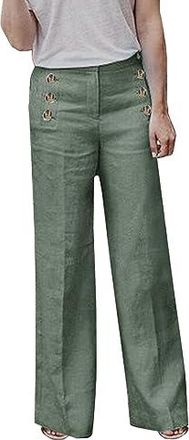 Generic Pantalon Lin Femme Blanc D&eacute;contract&eacute; Fluide Pantalon Large en Coton et Lin pour Femmes Couleur Unie Taille Haute Bouton D&eacute;contract&eacute; Vetement Femme Lar