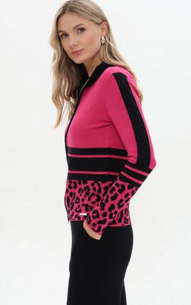 Passioni Cardigan mit Streifen und Leoprint