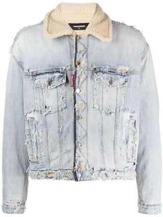 Dsquared2 veste en jean &agrave; effet us&eacute; - Bleu