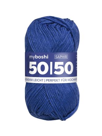 myboshi 50/50-Ganzjahres-Wolle aus Baum- und Merinowolle, f&uuml;r Oberbekleidung geeignet, Mulesing-frei, hochwertiges H&auml;kel-/Strickgarn, 50g, Ll 110m Blau (Saphi