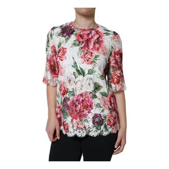 Dolce & Gabbana Wei&szlig;e Blumen Spitzenbluse mit Seide - - Blouses & Shirts - Damen - Mehrfarbig - M