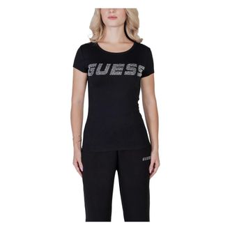 Guess Schwarzes Bedrucktes Rundhals-T-Shirt Damen - - Tops - Damen - Schwarzk - S