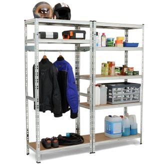 IDMarket Set mit 2 modularen Regalen aus Metall, 8 Ablagen mit Garderobe, H&ouml;he 180 cm