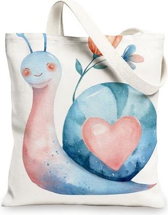 Generic Sac fourre-tout en toile motif escargot mignon, adorable motif nature, sacs de courses réutilisables, légers et lavables avec bandoulière, blanc, 13x1