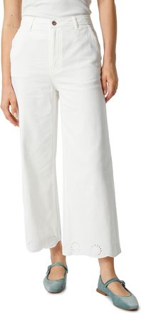 Koton Women High Rise Cotton Embroidered Wide Leg Trousers