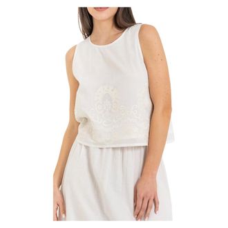 Kocca Femme, Tops, Blanc, Taille: 44 FR Blouse sans Manches en Coton avec Broderie Florale
